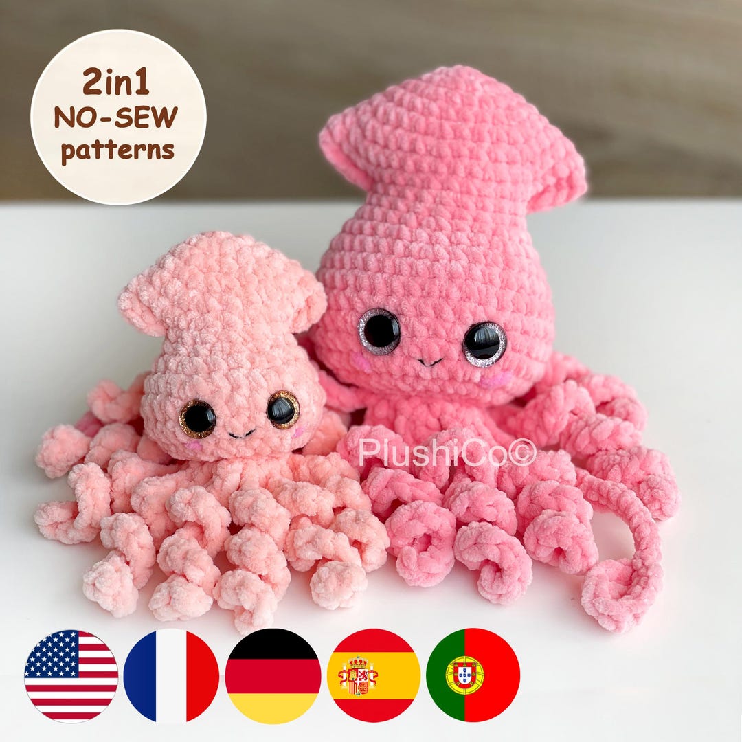 Squid CROCHET PATTERN, Amigurumi 2in1 No Sew PDF, Octopus Plush Kawaii ...