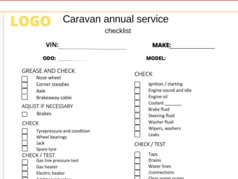 PDF Printable Caravan Service Checklist, RV Checklist, Annual Service ...