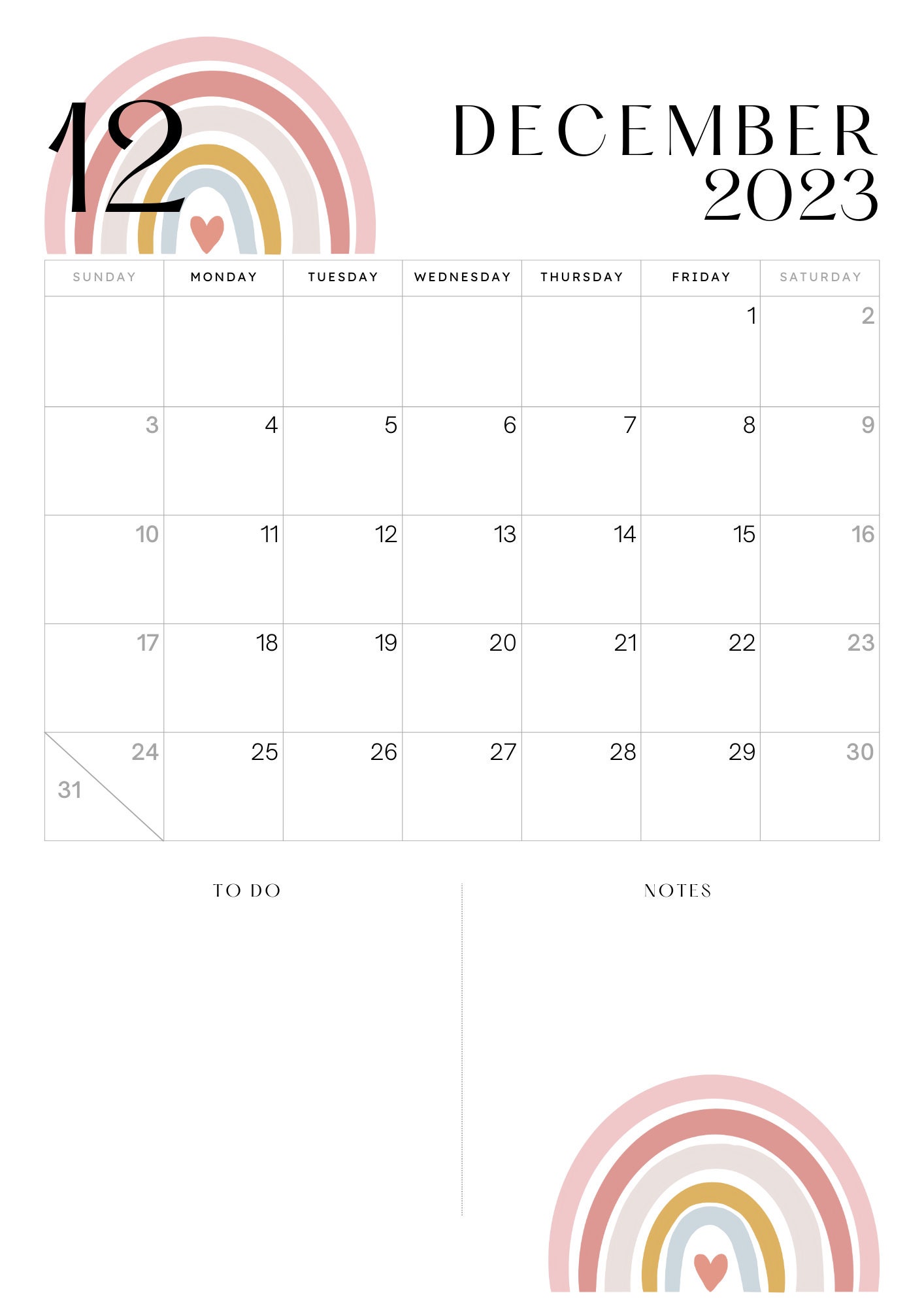 Rainbow Monthly Calendar, Printable Monthly Planner, Month by Month ...