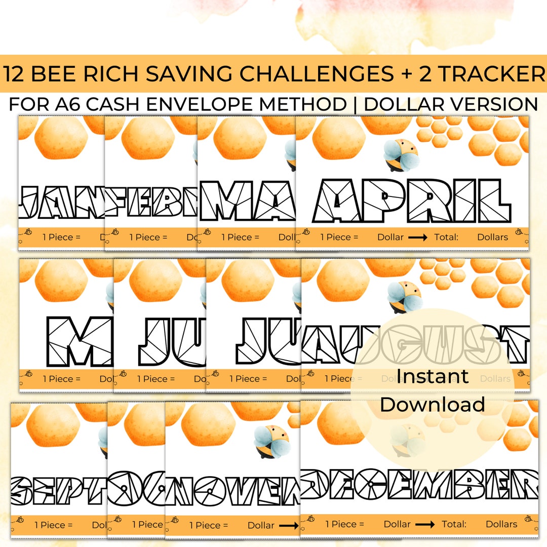 12 Bee Rich Saving Challenges Honey Design 2 Tracker for A6 Cash ...
