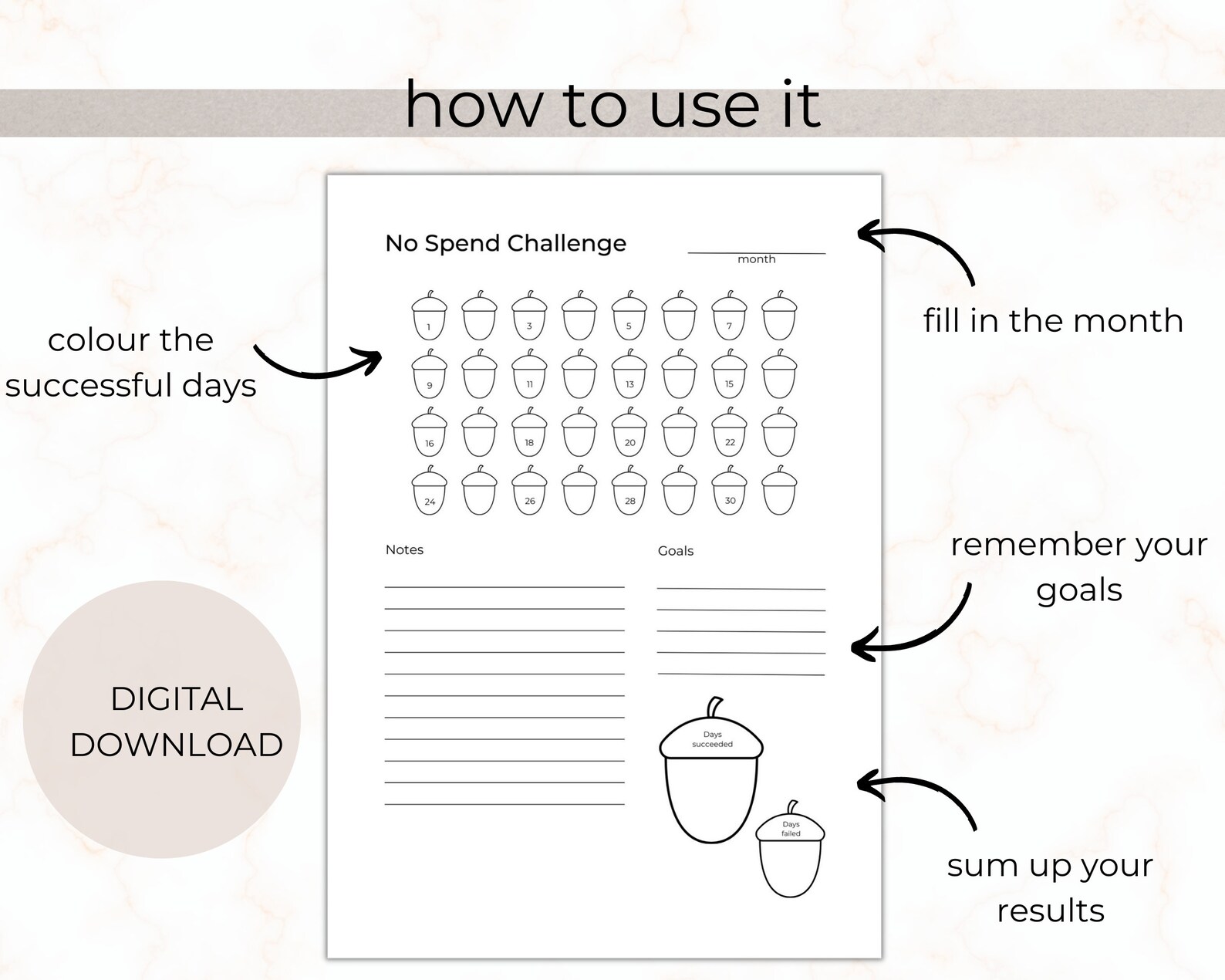 Printable Monthly No Spend Challenge Budget Tracker Planner Sheet ...