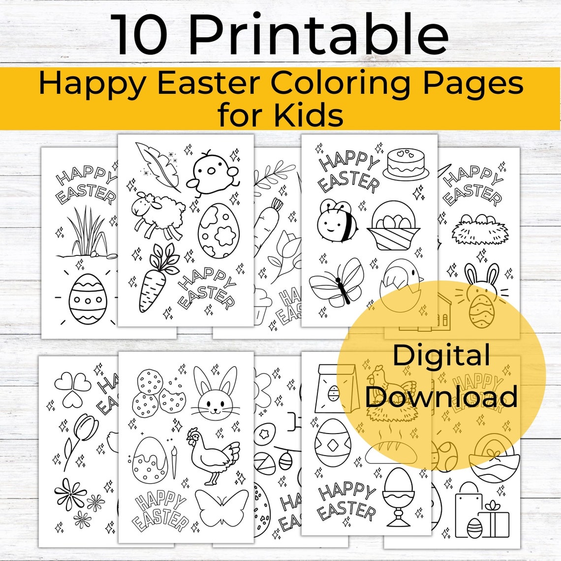 Printable Happy Easter Coloring Pages for Kids | 10 Sheets | Digital ...