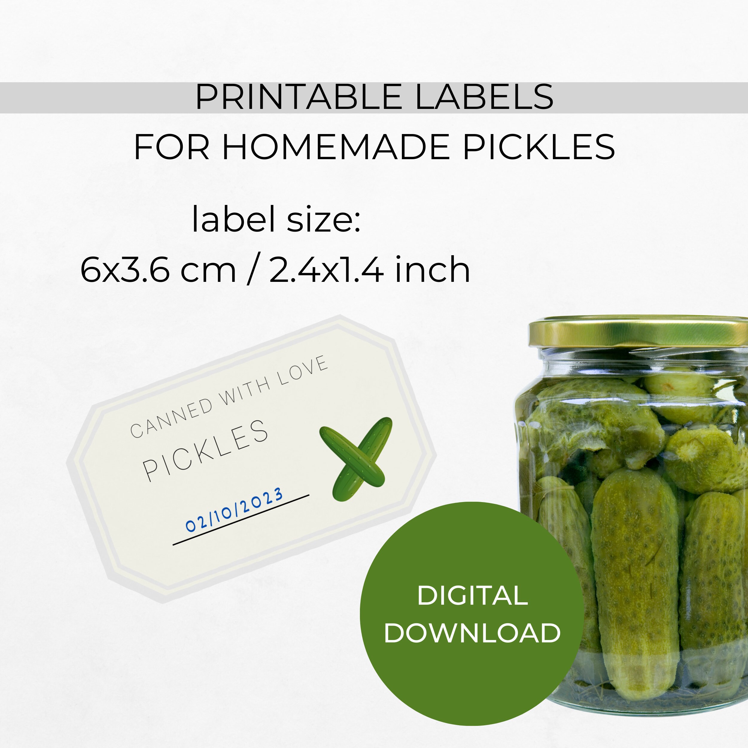 Printable Homemade Pickles Label Canned With Love Canning Labels A4 US ...
