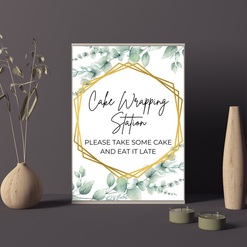 Cake Wrapping Station Wedding Sign Sweet Dessert Table Decor Greenery ...