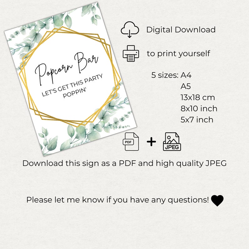Popcorn Bar Wedding Sign | Sweet Station Decor | Greenery Eucalyptus ...