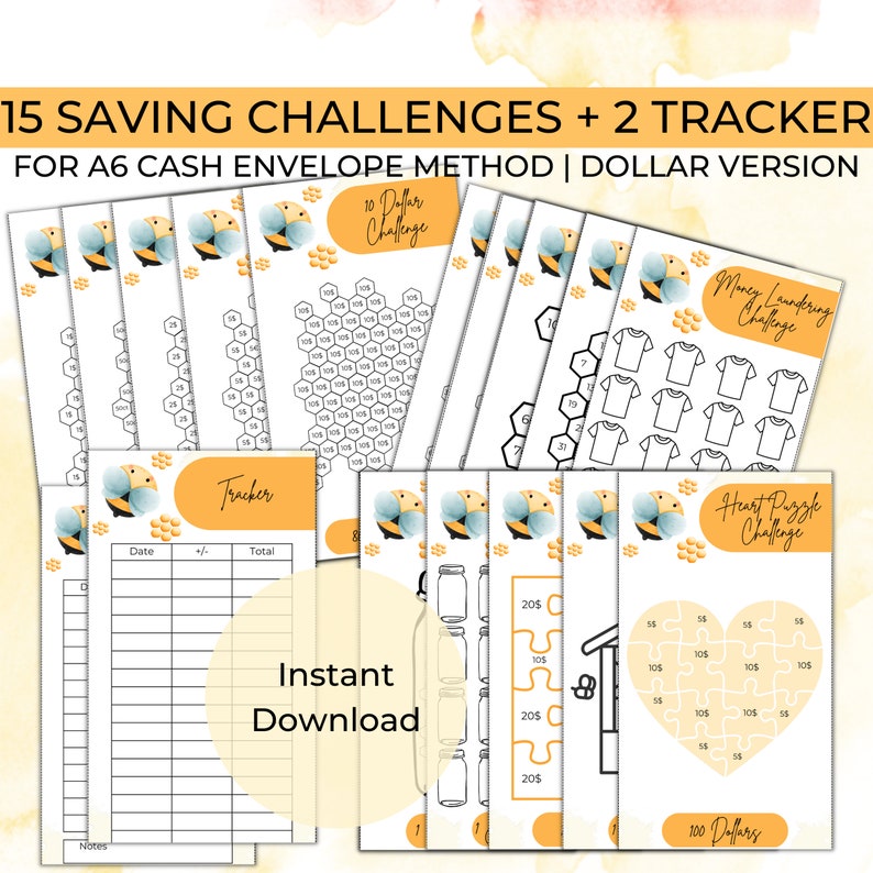 15 Bee Rich Saving Challenges 2 Tracker DOLLAR for A6 Cash - Etsy