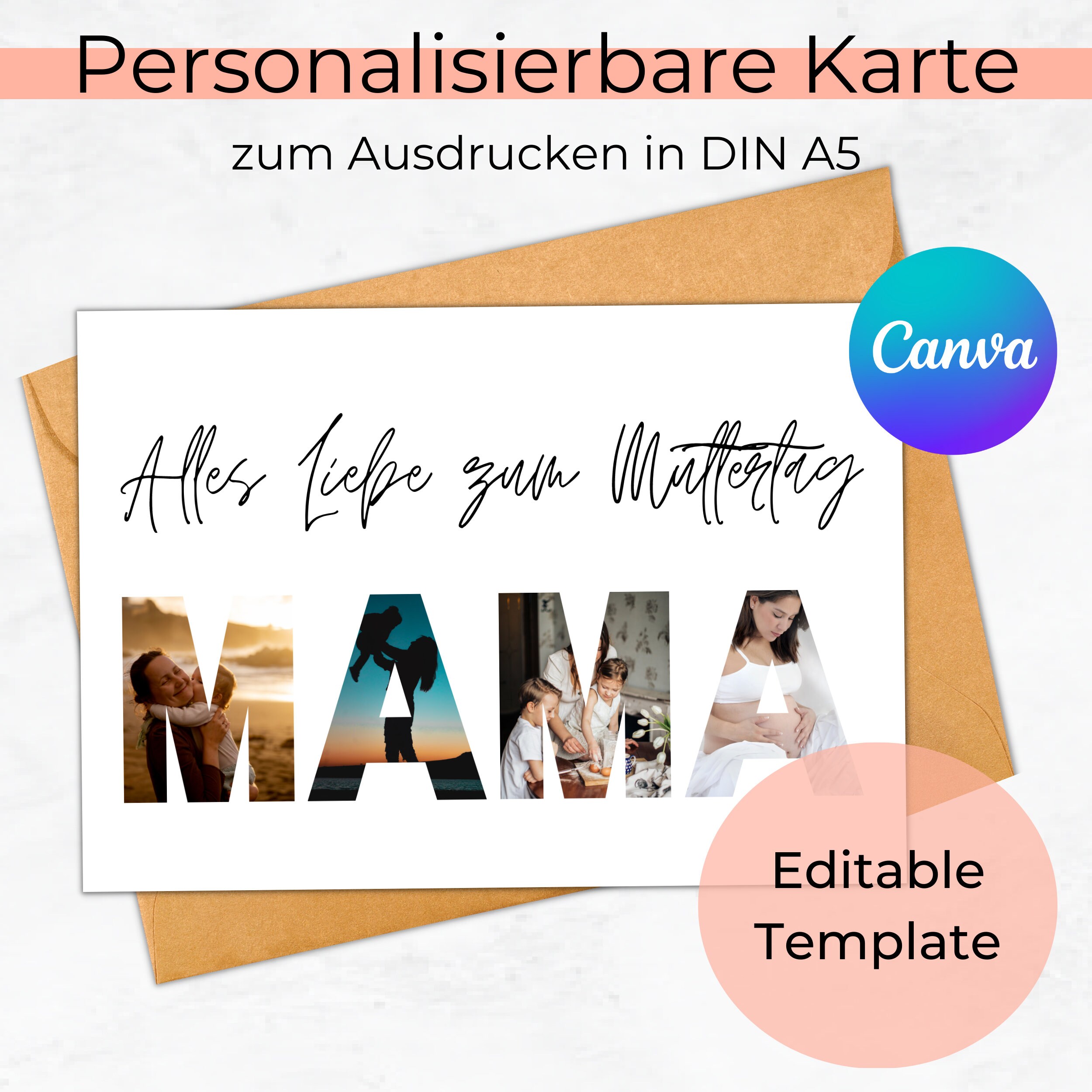 Alles Liebe Zum Muttertag Mama Karte Canva Template Personalisierbar ...