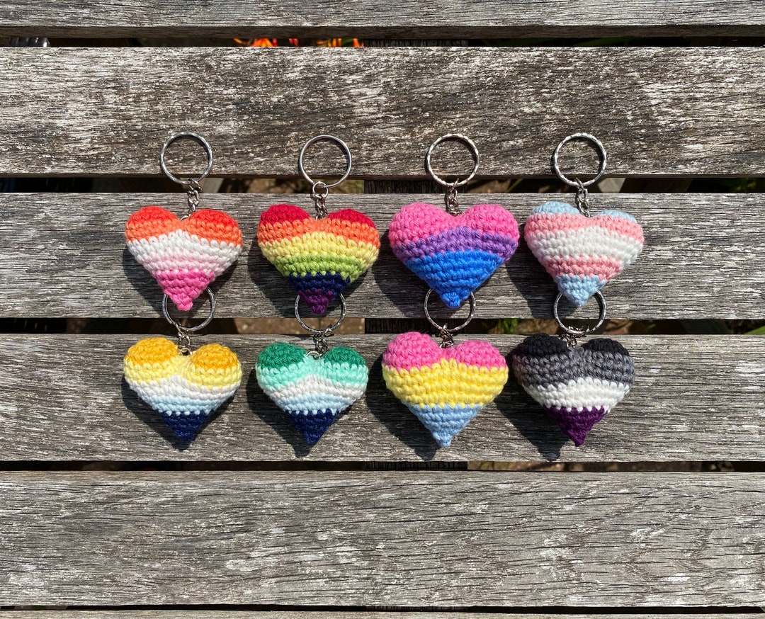 Pride Keyrings Pride Flag Hearts Crochet Rainbow Gay Lesbian Bi Trans ...