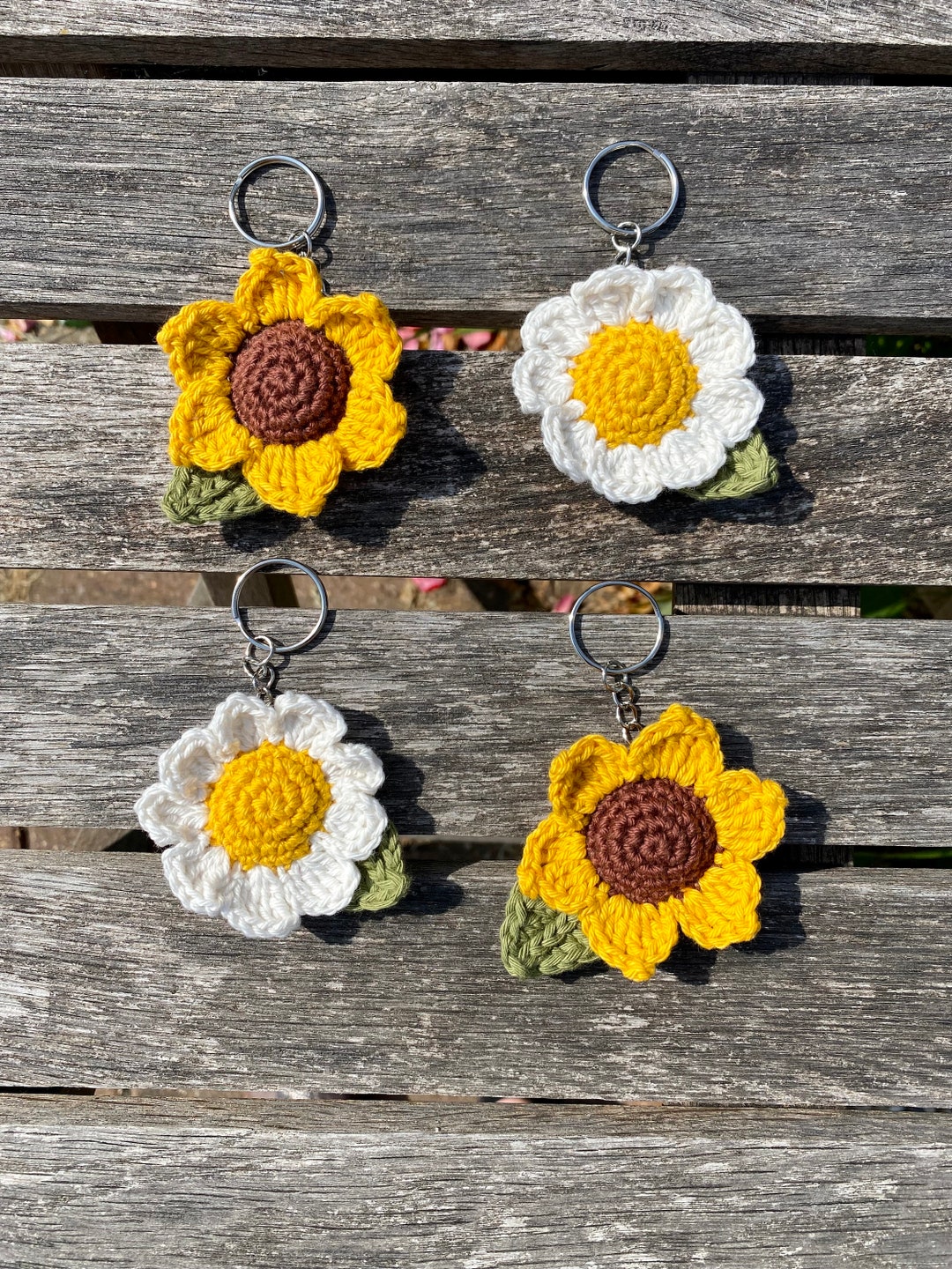 Sunflower Daisy Keyring Crochet Handmade Cottagecore - Etsy