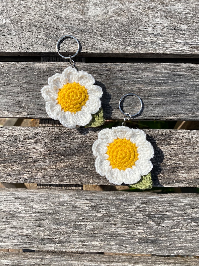 Sunflower Daisy Keyring Crochet Handmade Cottagecore - Etsy