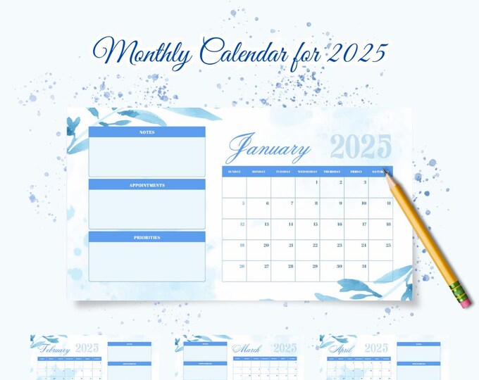 2025 Printable Calendar Template Blue Digital Download Bow Planner 2025 ...