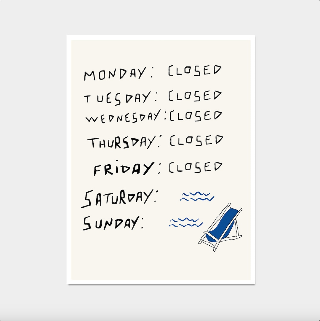 Opening Hours Poster. Beach Day Poster. Art Print. Contemporary Print ...