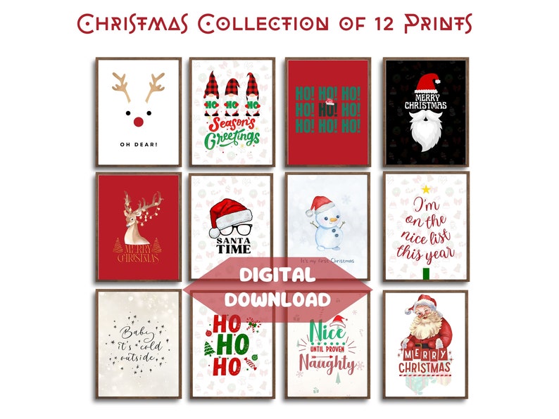 Christmas Wall Art, 12 Printables Poster, Christmas Decor, Holiday ...