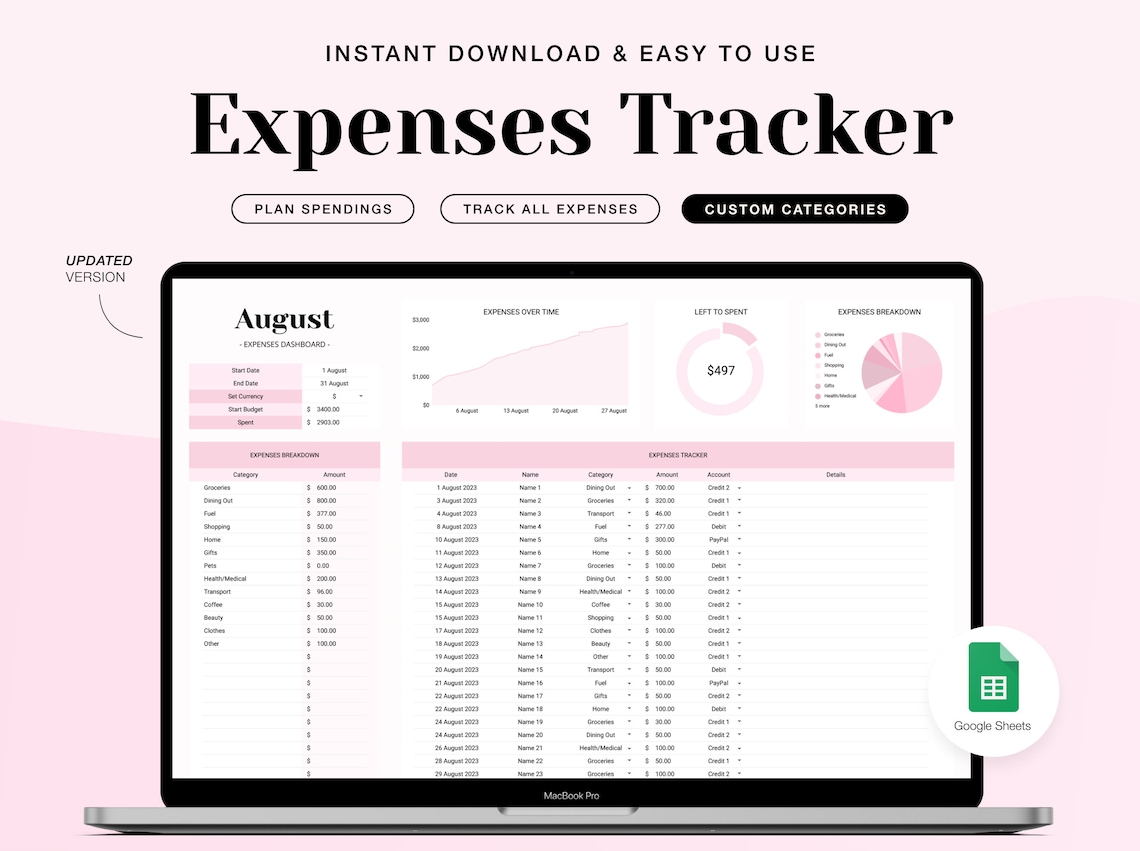 Expense Tracker Google Sheet: Personal Finance, Easy Budgeting (digital ...