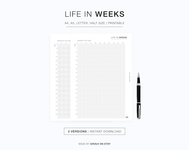 Life in Weeks Printable: Minimalist Life Planner (A4, A5, Letter PDF ...