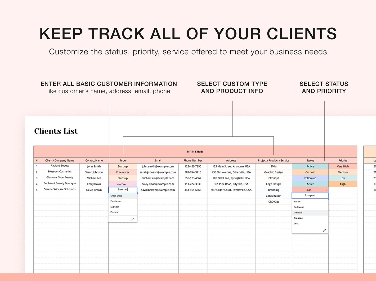 Client Tracker for Google Spreadsheet, Small Business Management ...
