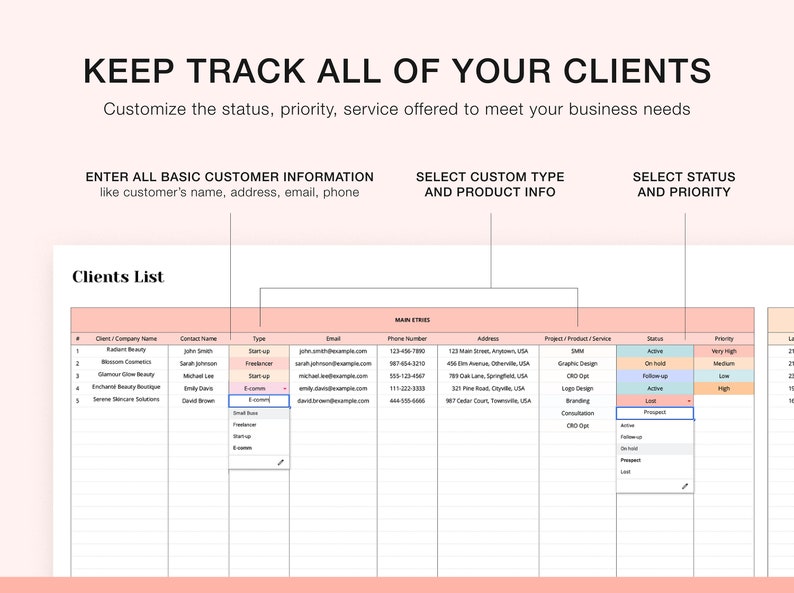 Client Tracker for Google Spreadsheet, Small Business Management ...