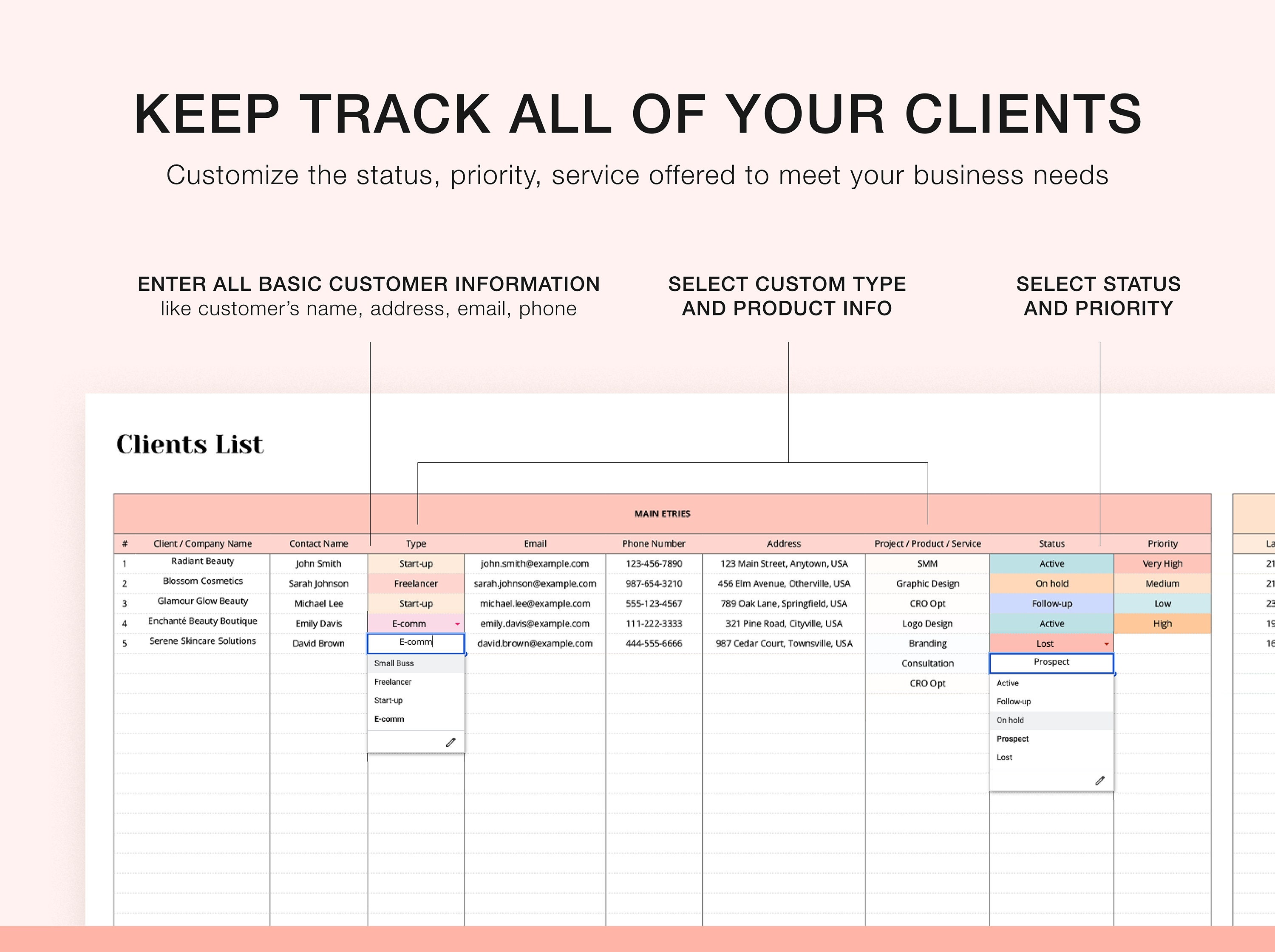 Client Tracker for Google Spreadsheet, Small Business Management ...