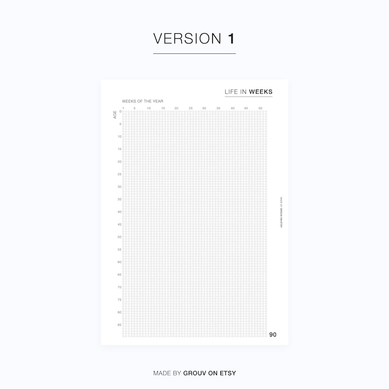 Minimal Life in Weeks Printable, Life in Weeks Template, Productivity ...
