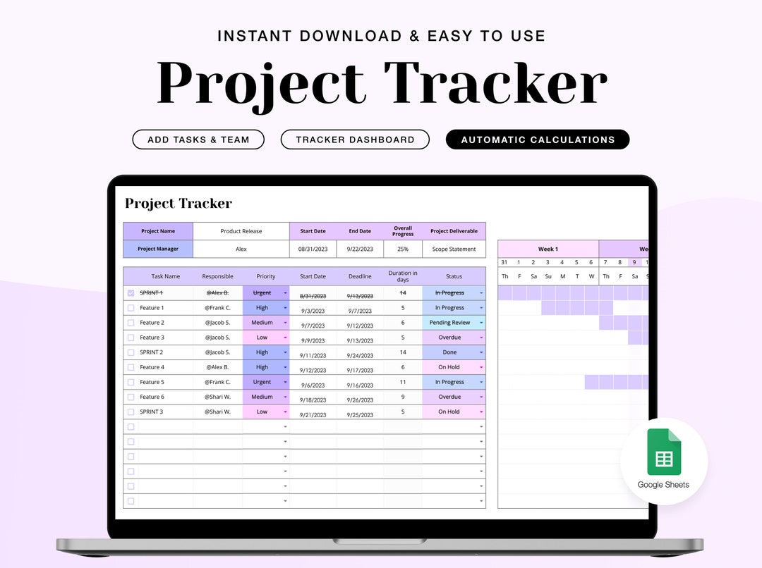 Project Tracker Google Sheet: Task Manager (digital Download) - Etsy