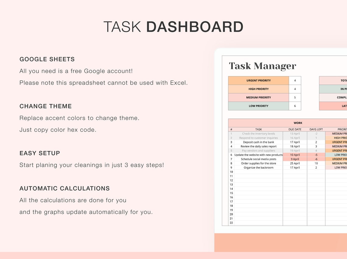 Task Tracker Google Spreadsheet, Project Tracker, Digital Task List, Assignment Tracker, Task ...