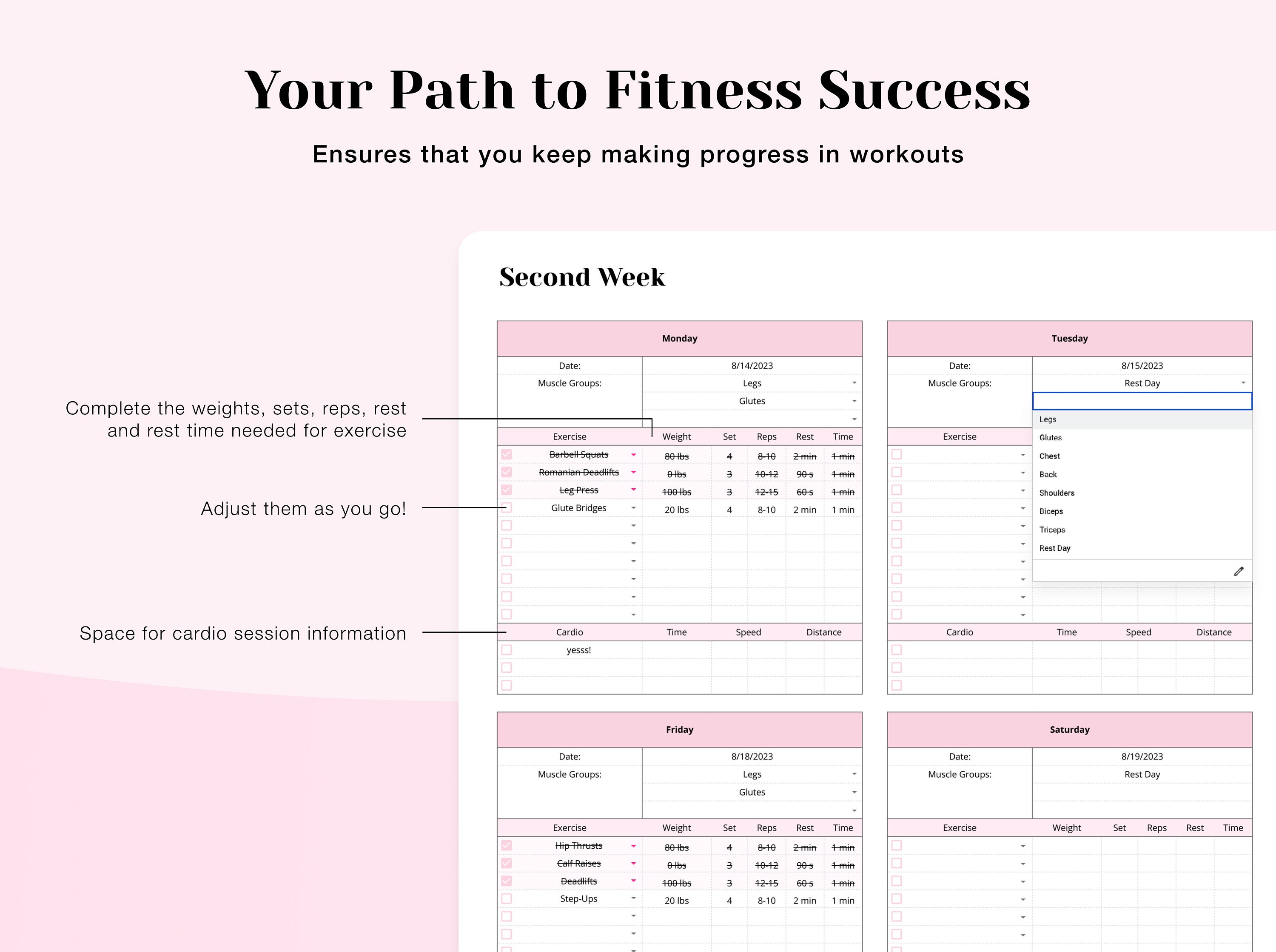 Workout Planner for Google Spreadsheet, Fitness Planner Template ...