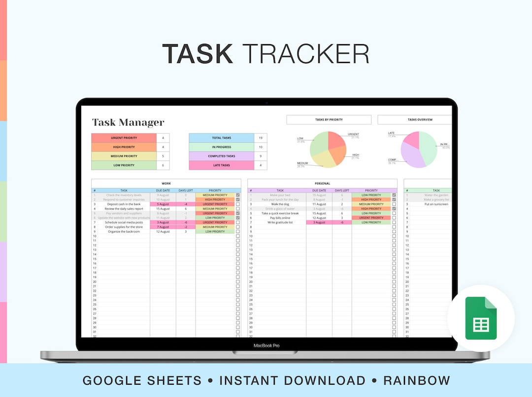 Task Tracker for Google Spreadsheet, Digital to Do List, Task Planner ...