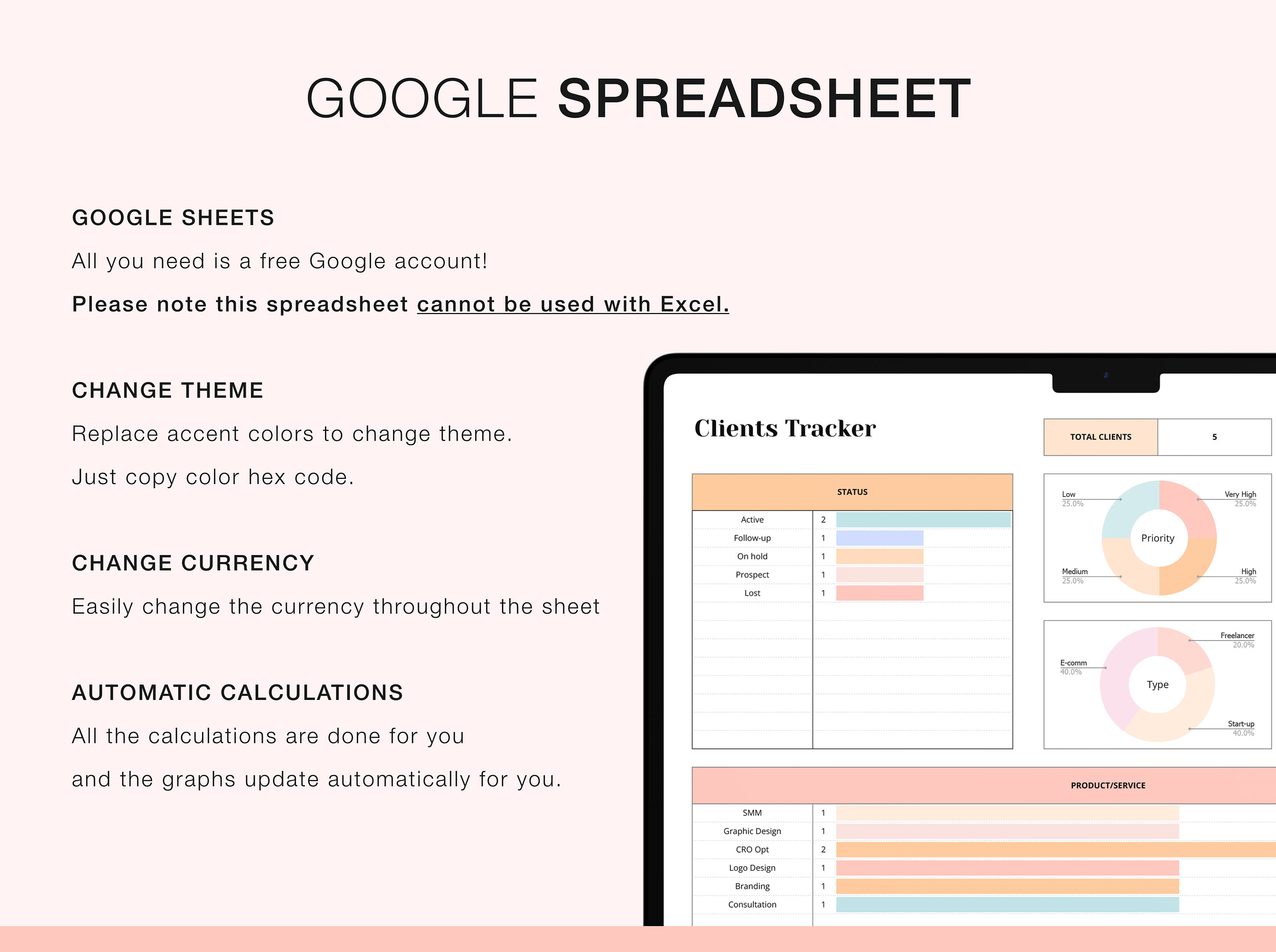 Client Tracker Google Sheets Template, Small Business Spreadsheet ...