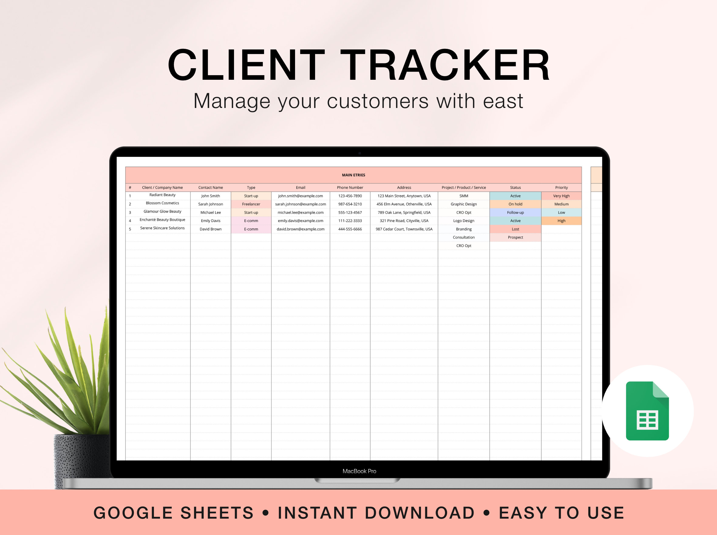 Client Tracker for Google Spreadsheet, Small Business Management ...