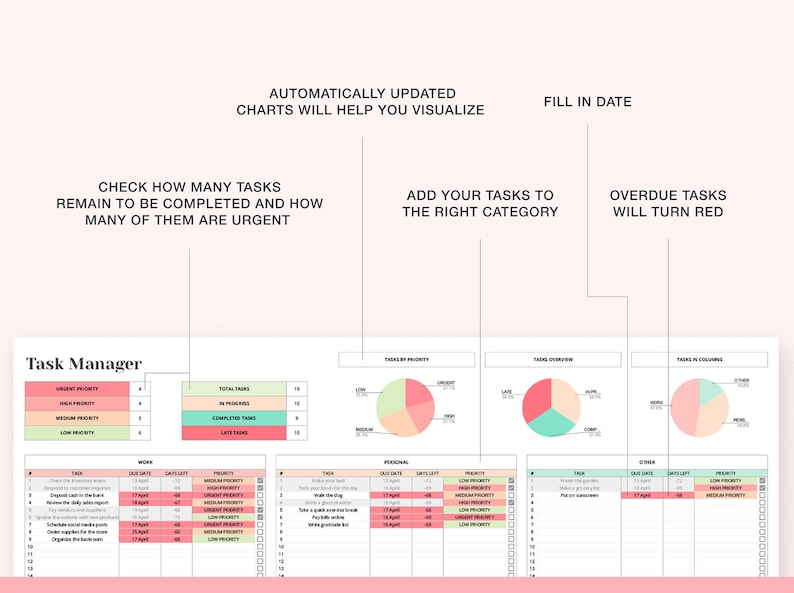 Google Sheets Task Tracker: ADHD Planner, Student To-do List (digital ...