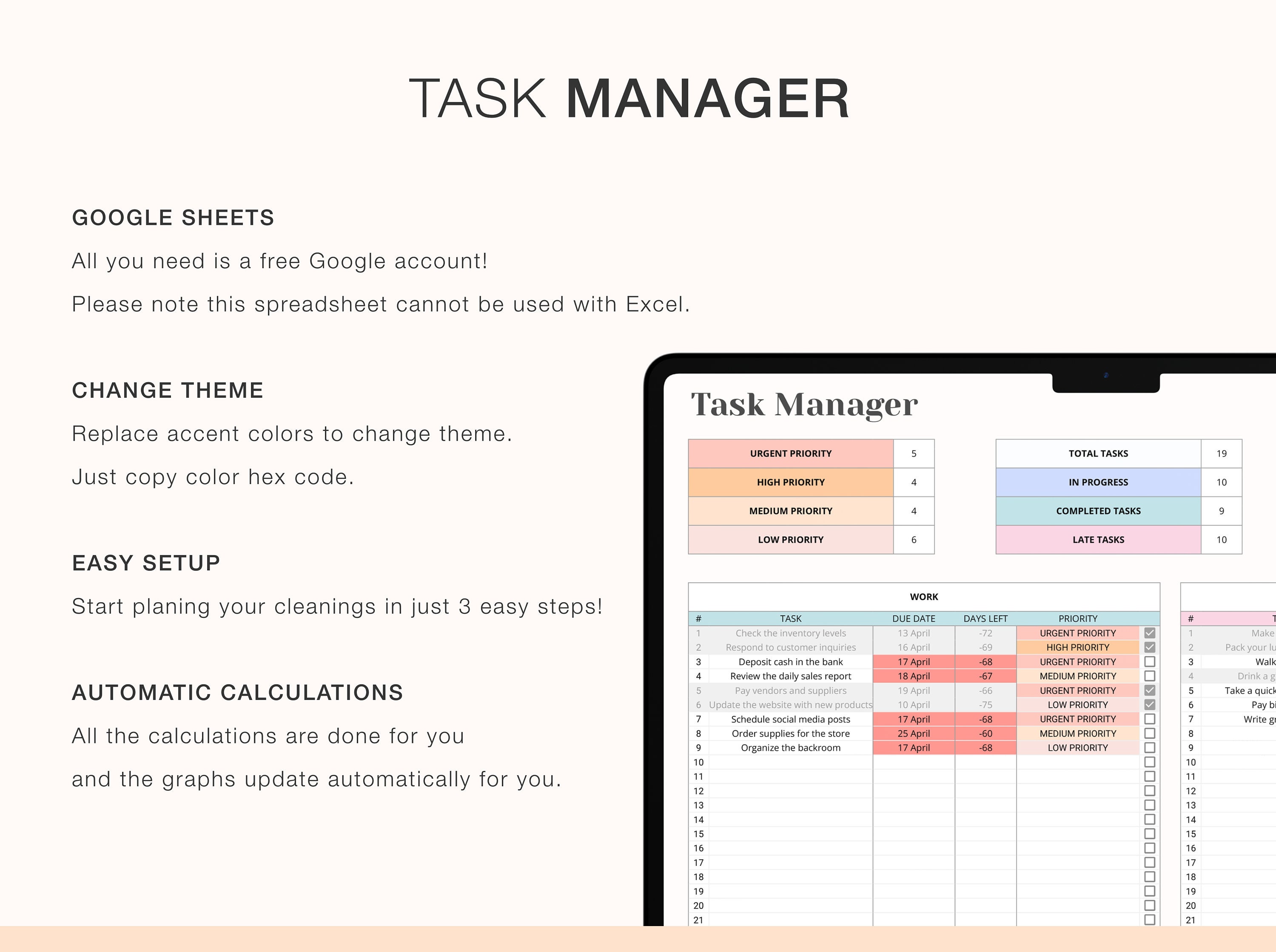 Task Tracker for Google Spreadsheet, Digital to Do List, Task Planner ...