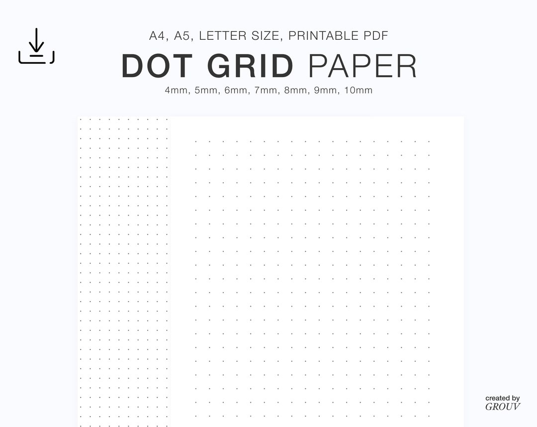 Minimal Dot Grid Printable Paper, 7 Sizes, 4mm, 5mm, 6mm, 7mm, 8mm, 9mm ...