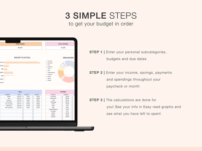 Monthly Budget Planner: Google Sheets Budget Template (digital Download ...