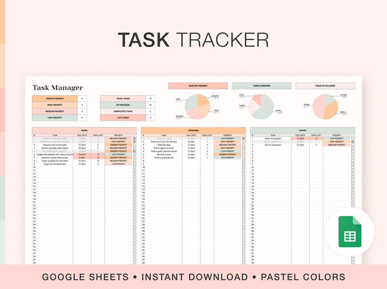 Task Tracker Google Spreadsheet, Project Tracker, Digital Task List ...
