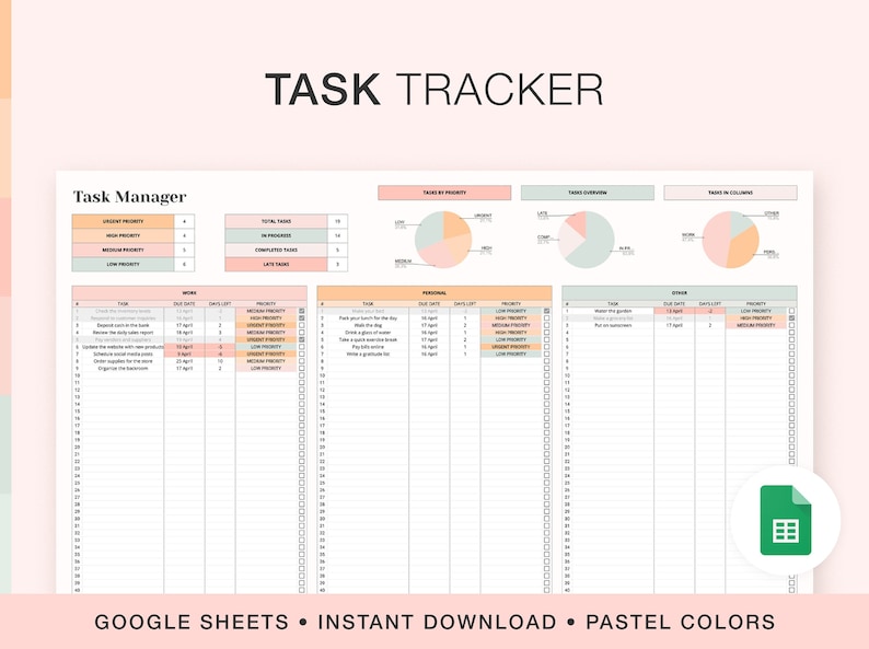 Task Tracker Google Spreadsheet, Project Tracker, Digital Task List, Assignment Tracker, Task ...