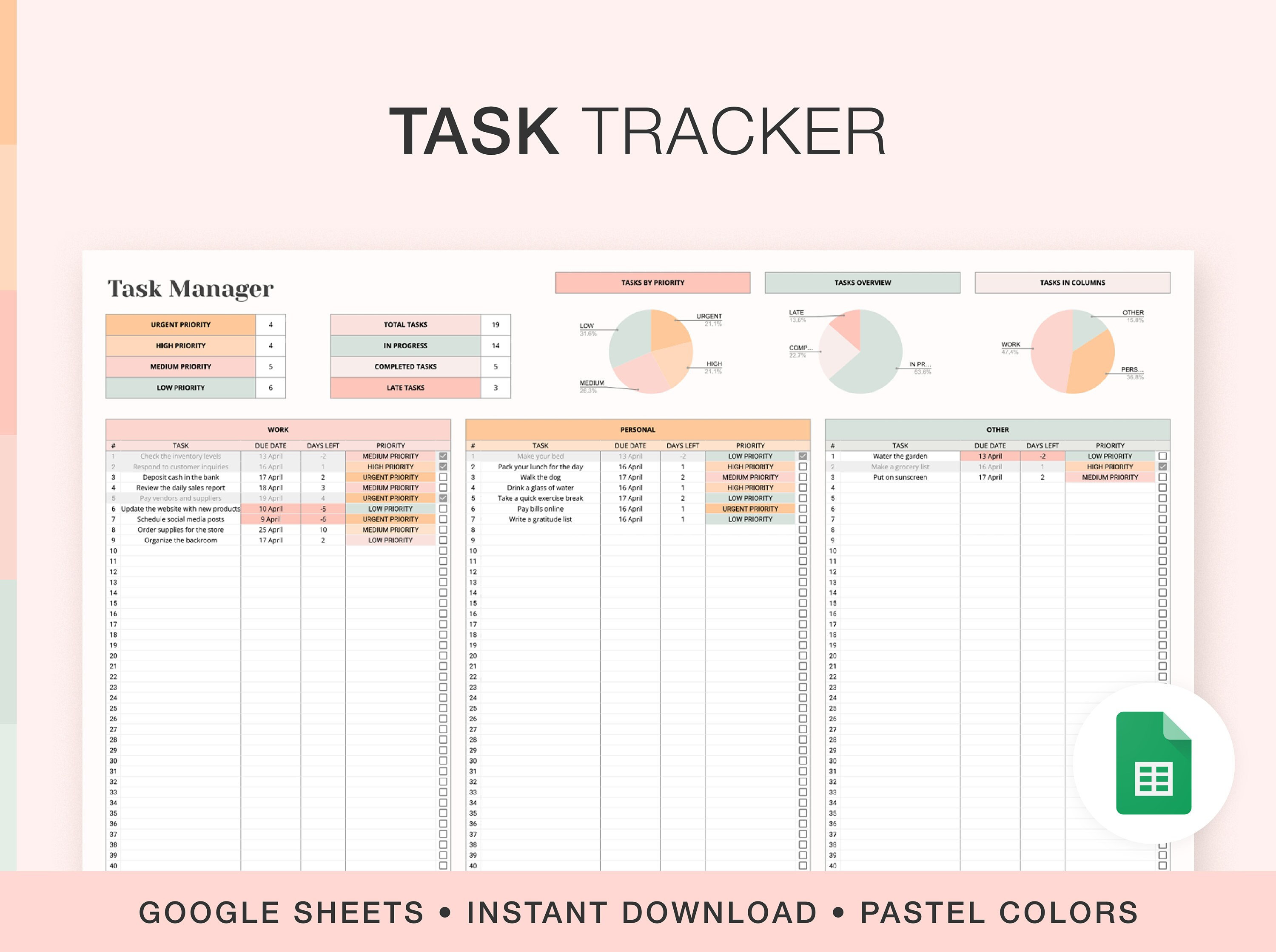 Task Tracker Google Spreadsheet, Project Tracker, Digital Task List ...