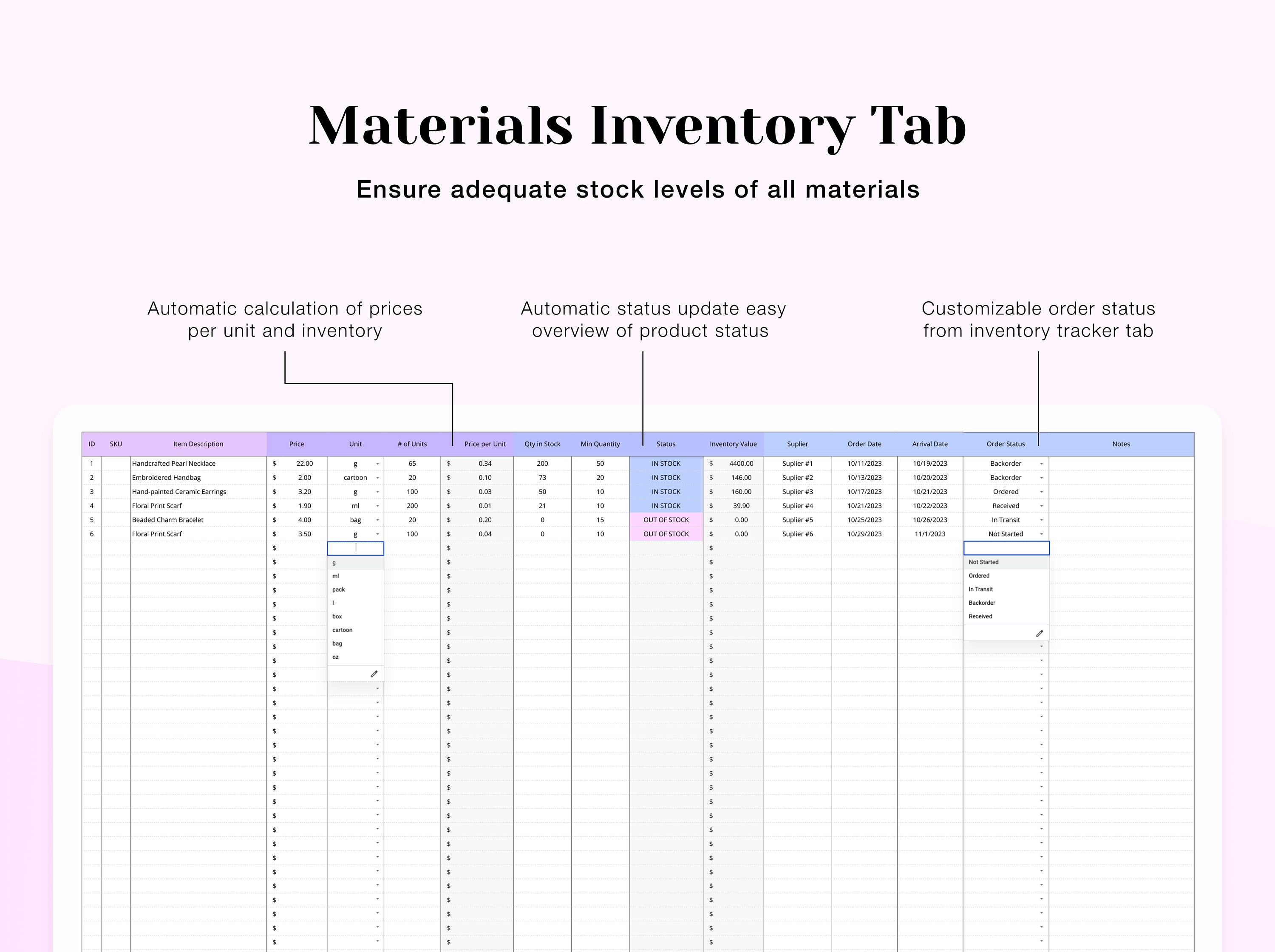 Inventory Tracker Spreadsheet: Small Business Material & Product ...