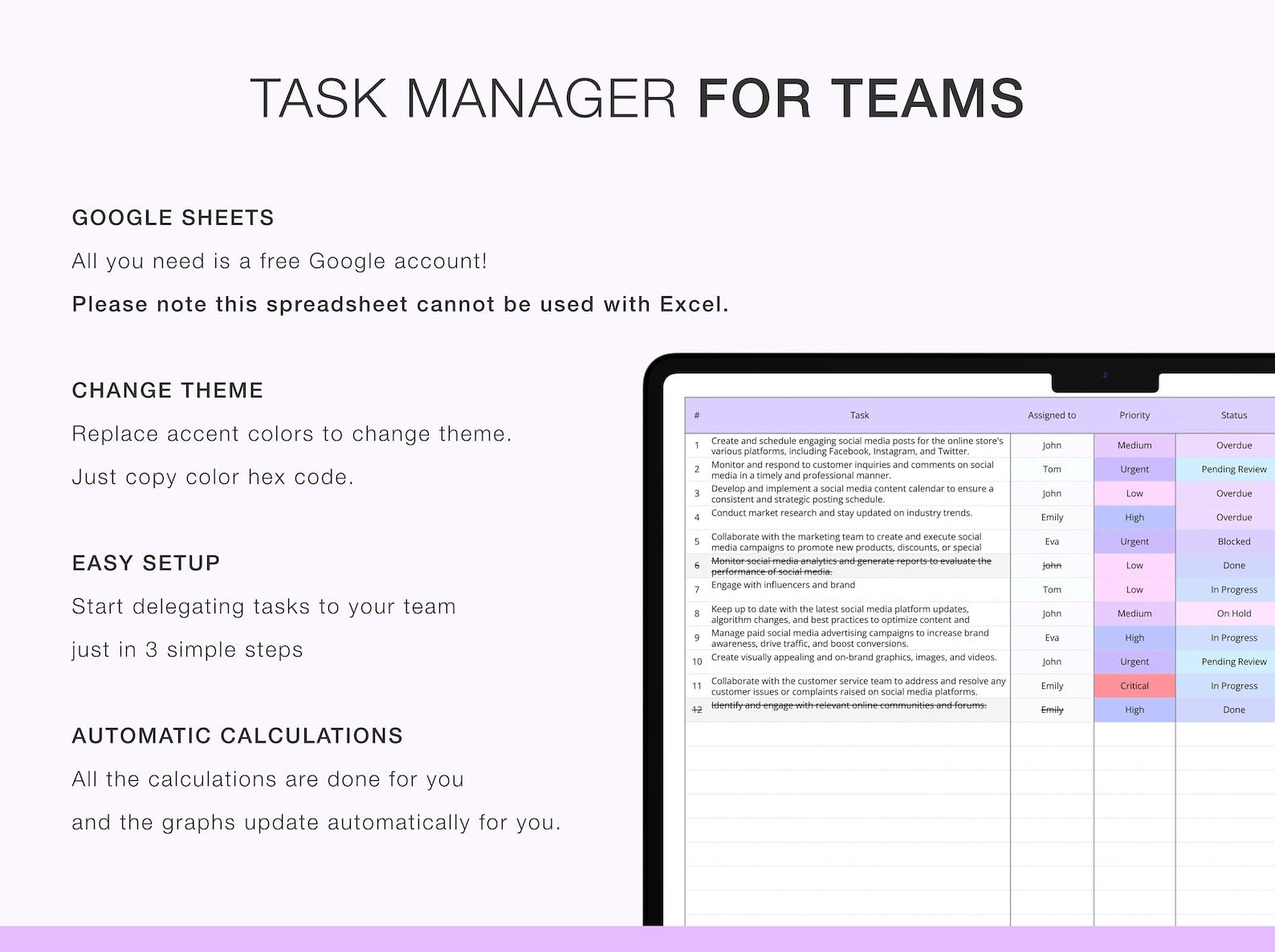 Team Task Tracker: Google Sheets Task Management Template (digital ...