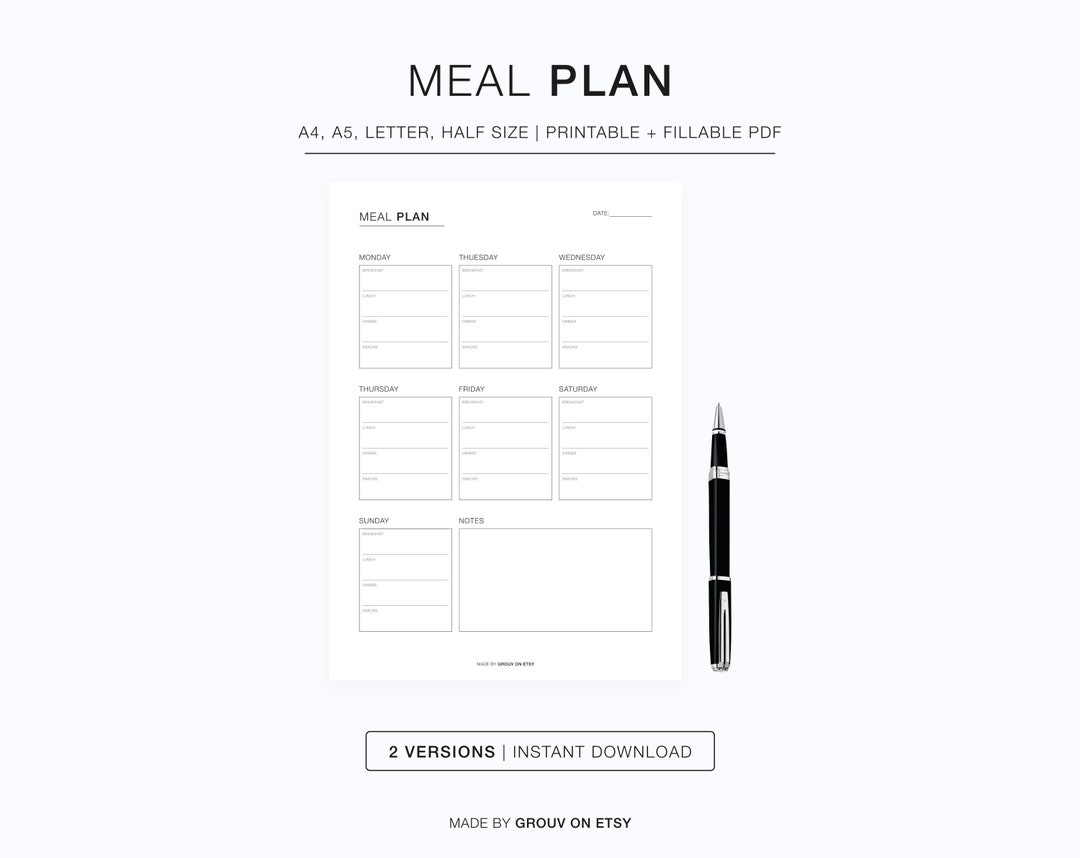 Meal Planner Pritable Template Food Diary Meal Tracker Food - Etsy