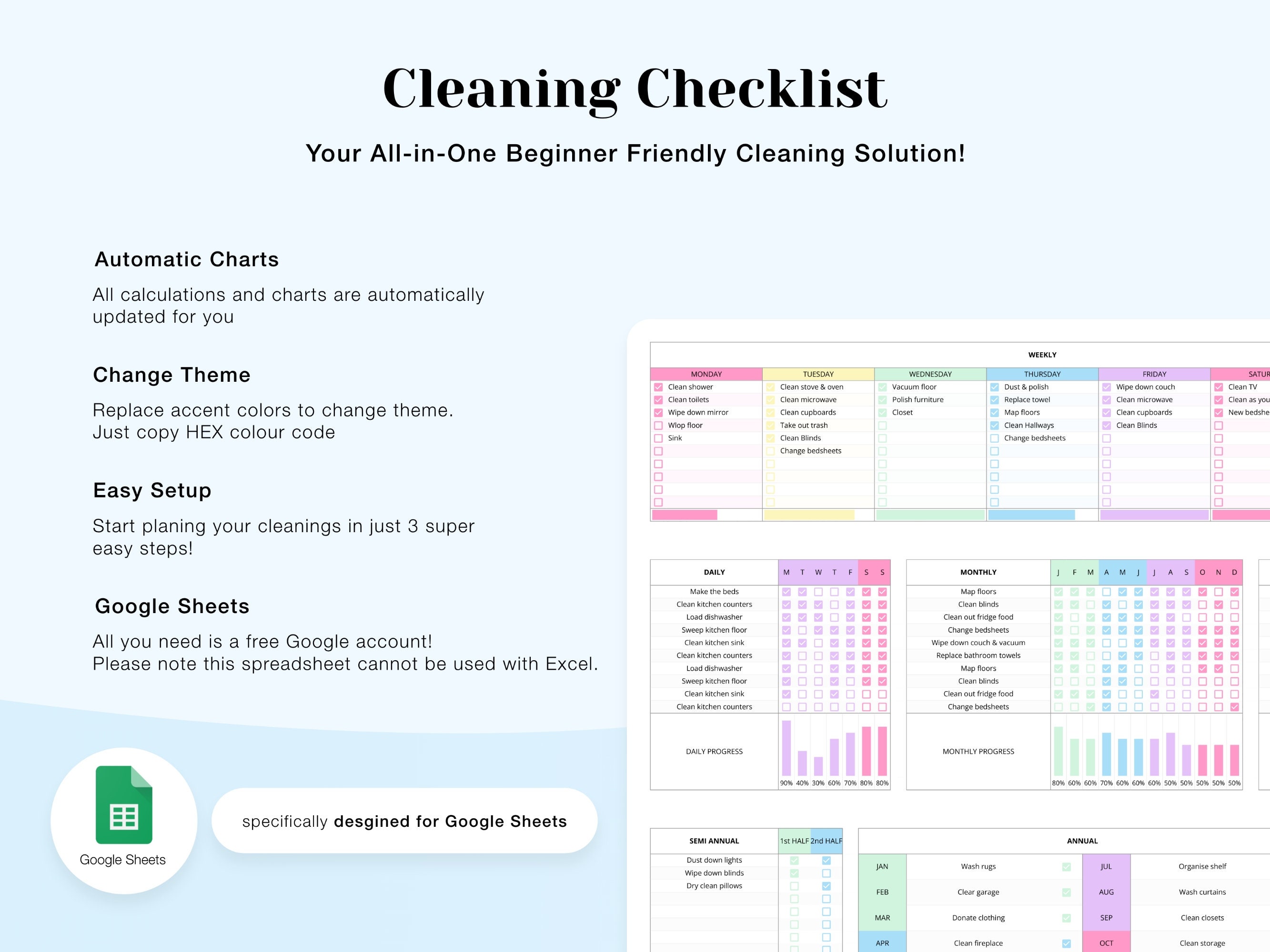 Cleaning Checklist Template Google Spreadsheet, Weekly Cleaning ...