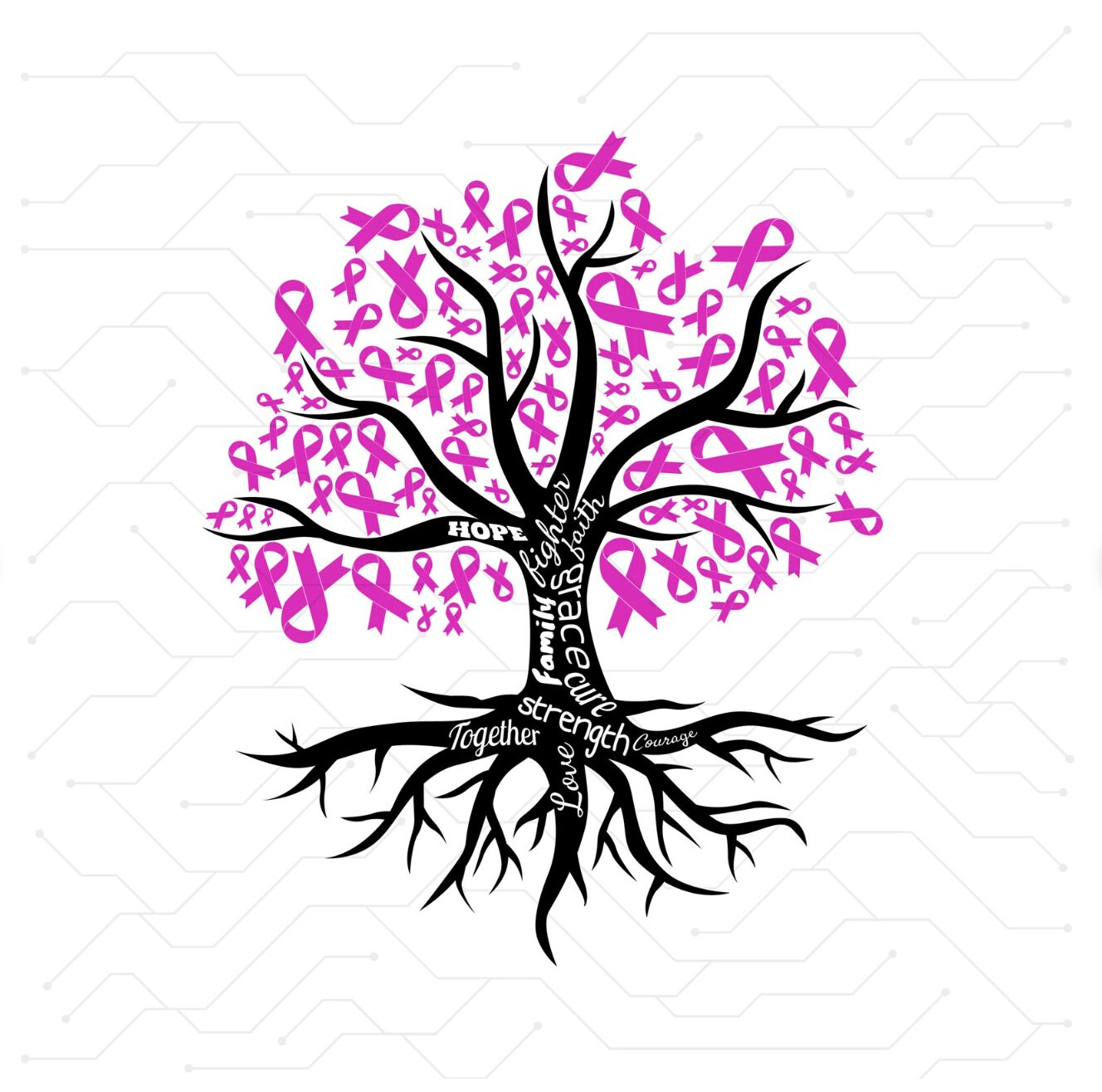 Pink Ribbon Tree Svg, Pink Cancer Svg, Breast Cancer Svg, Pink Ribbon ...
