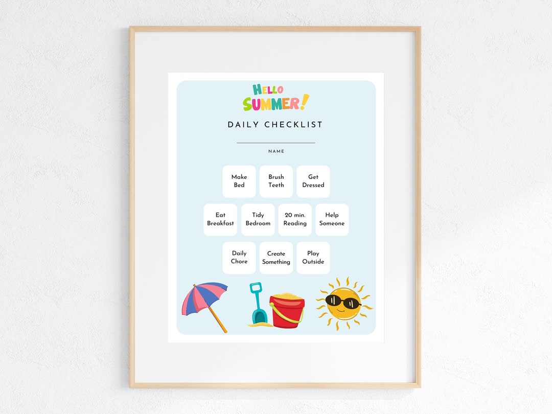 Kids Daily Summer Checklist, Daily Summer Checklist, Kids Summer ...