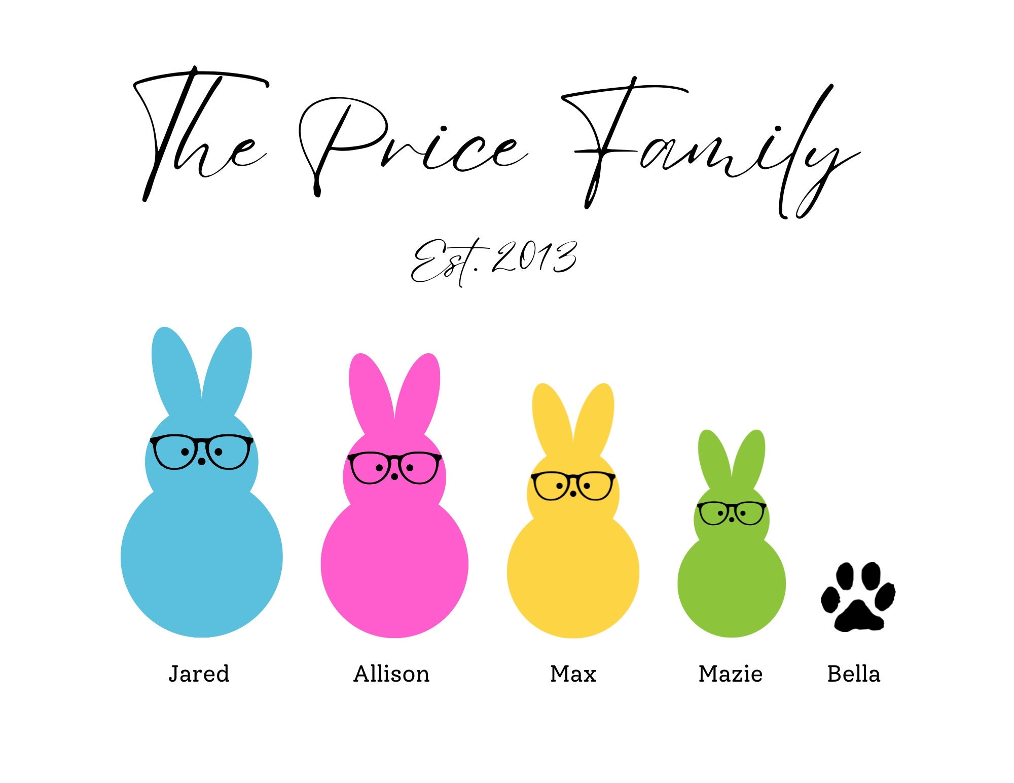 Personalized Peeps Family Art Print, Personalized Easter Art Print ...