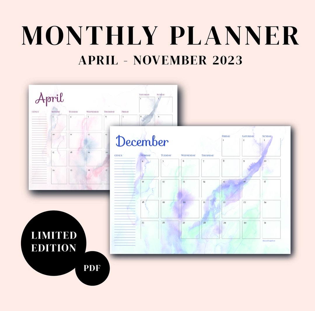 Monthly Printable Planner | Watercolor Design | Dated Calendar - Etsy