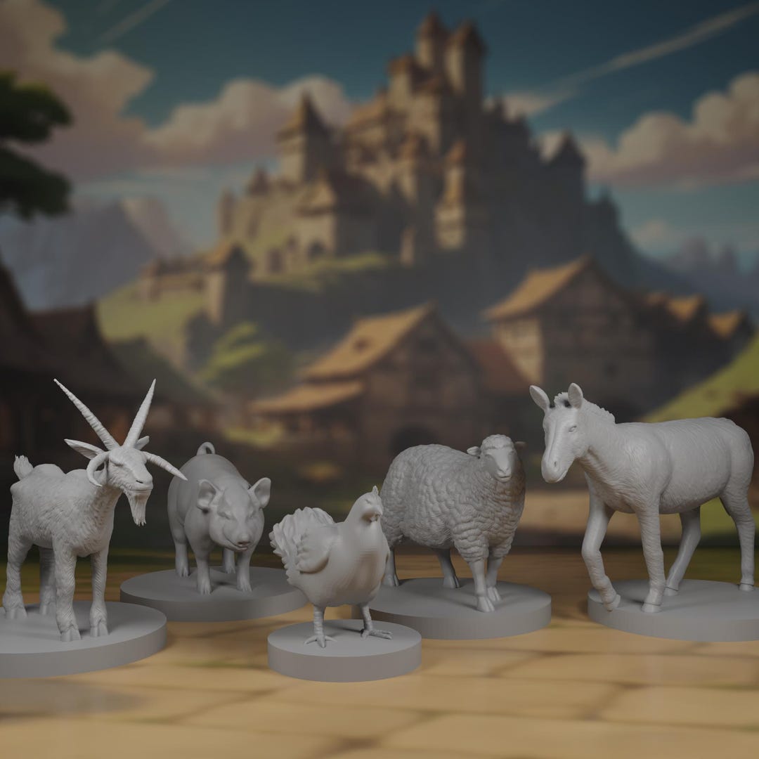 Farm Animal Miniature Pack: Goat, Pig, Chicken, Sheep, Mule for Dnd and ...