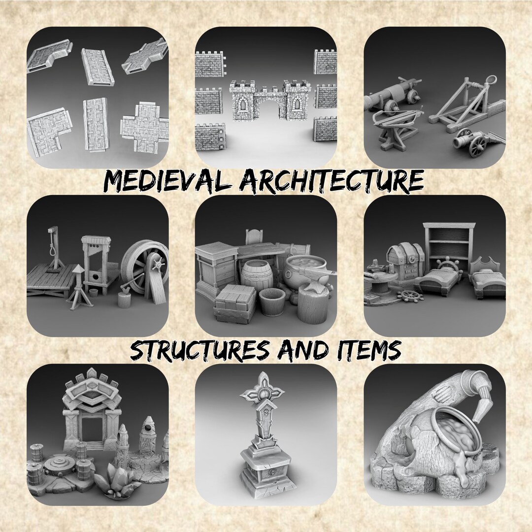 Medieval Architecture Set: Structures and Items - STL Digital Download ...