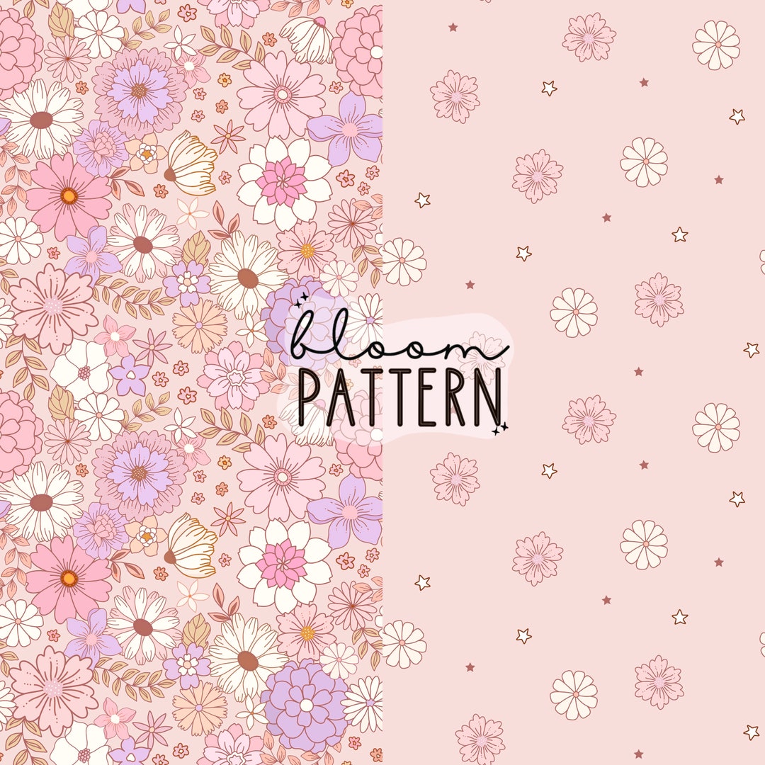Bundle of 2 Flower Boho Floral Print Seamless Pattern Repeating File ...
