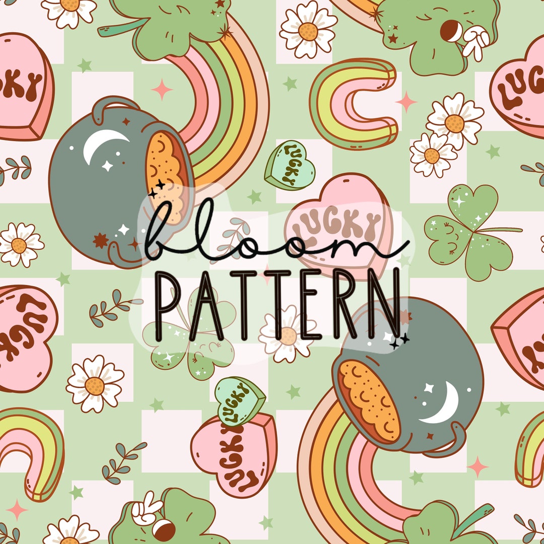 St Patricks Day Seamless Pattern, Retro Lucky Charms Seamless Pattern ...