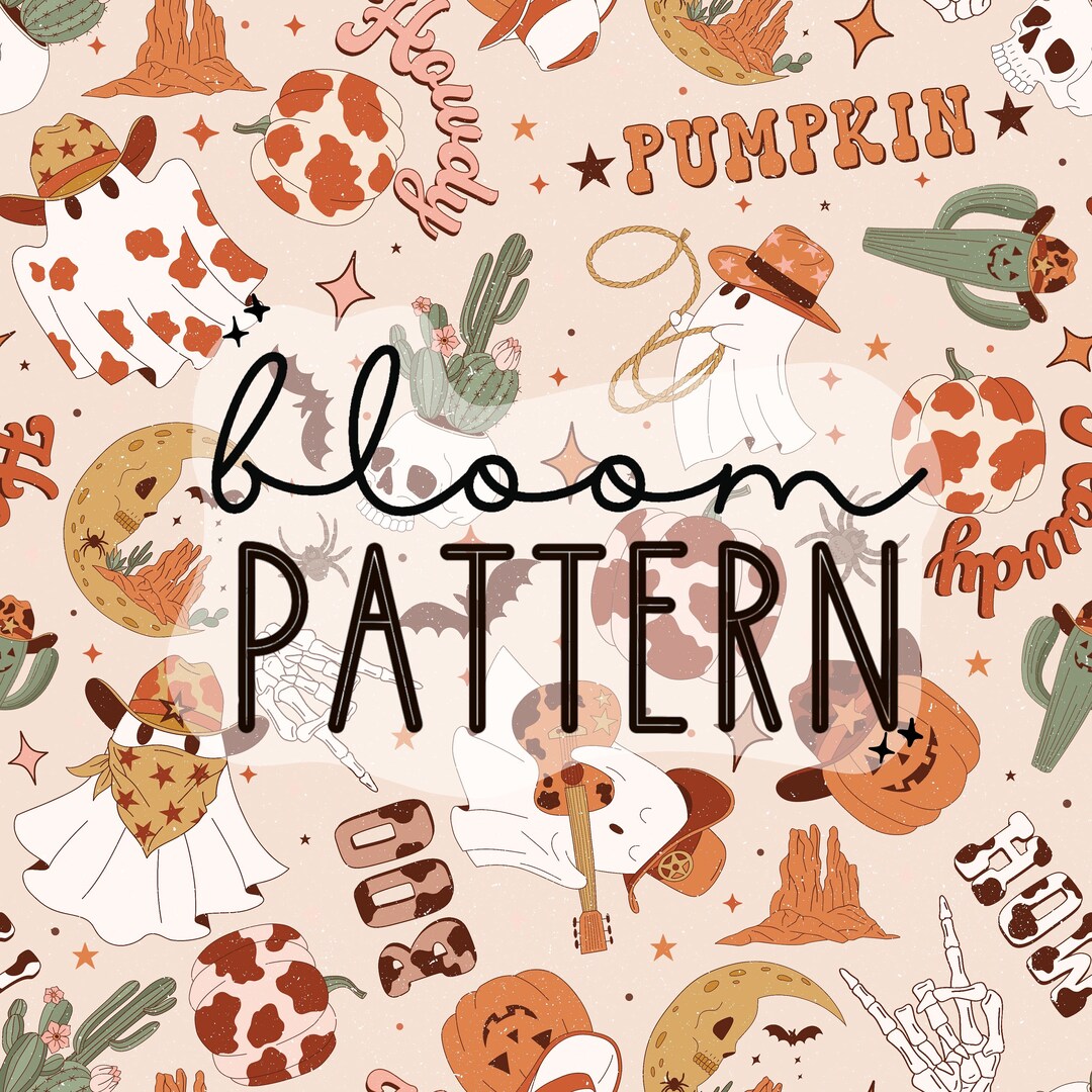 Howdy Halloween Seamless Pattern, Howdy Western Ghost Seamless Design ...