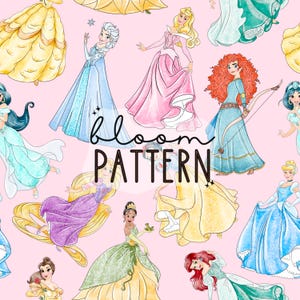 Magical Princess Aquarela Flower Seamless Pattern, Magical World Spring Seamless Pattern, Retro ...
